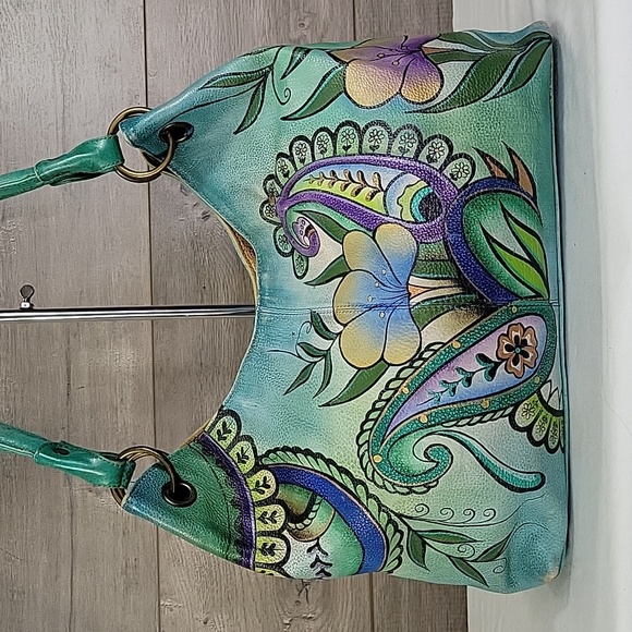 Anuschka | Bags | Anuschka Aqua Hand Painted Leather Shoulder Bag ...